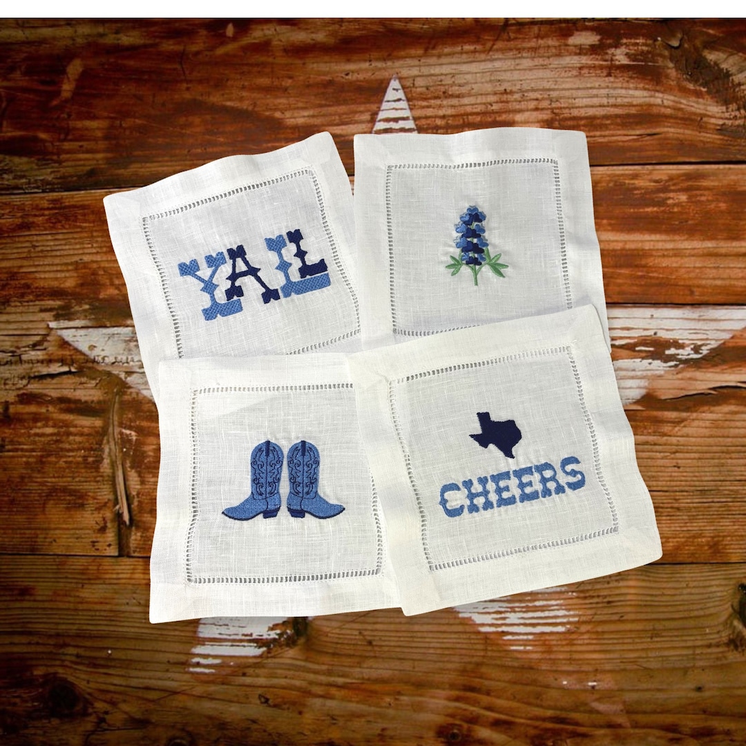 Western Texas Linen Embroidered Cocktail Napkin Set of 4 Hostess Gift ...