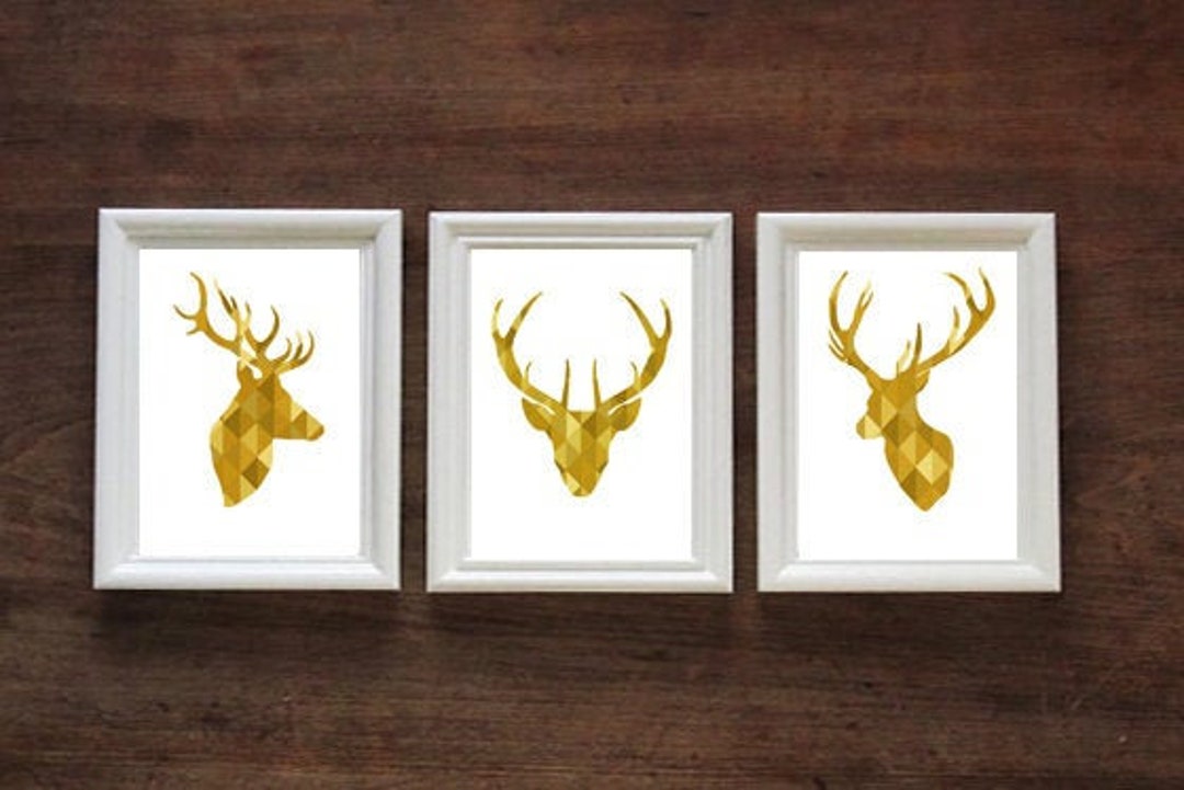 Geometric Mustard Yellow Stag Head Set of 3 | Stags / Deer | PRINT - Etsy