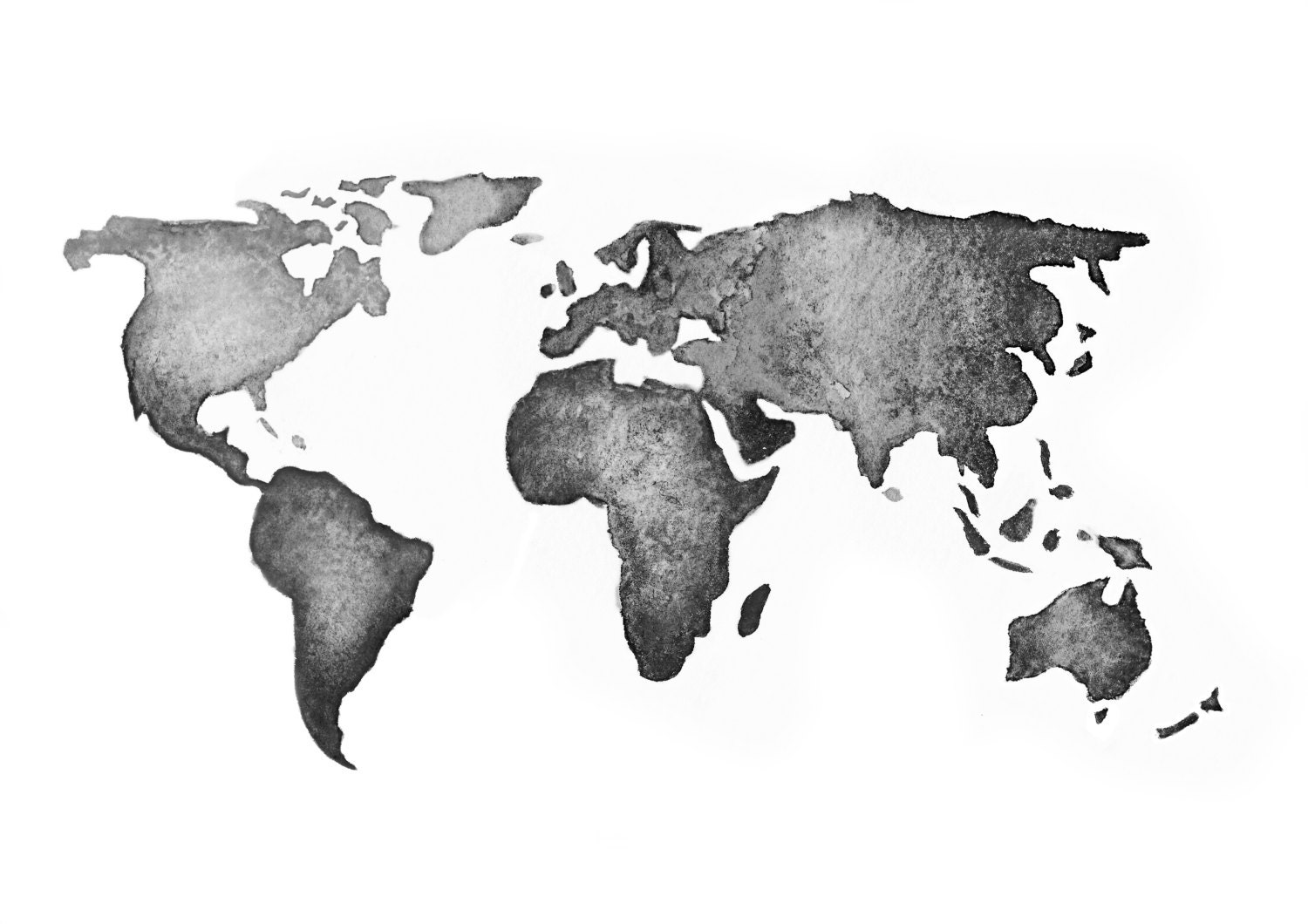 World Map Monochrome Print World Watercolour Watercolor | Etsy World Map Monochrome Print World Watercolour Watercolor | Etsy