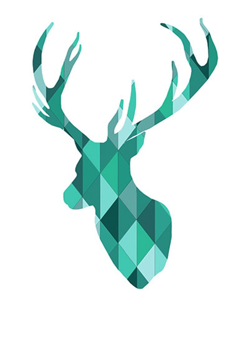 Geometric Green Stag Head Set of 3 | Stags / Deer| PRINT - Etsy