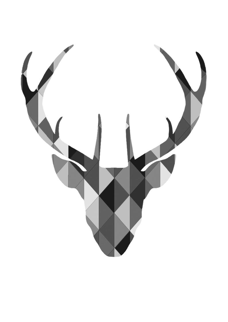 Geometric Black and White Monochrome Stag Head Set of 3 | Stags / Deer ...