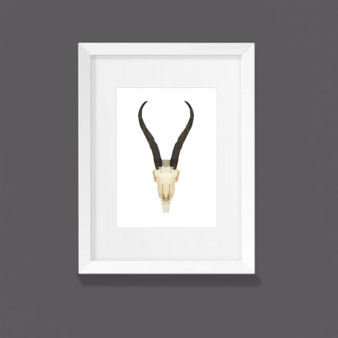 Geometric Springbok Skull | Low Poly Antlers | Fauna Art Print Digital ...