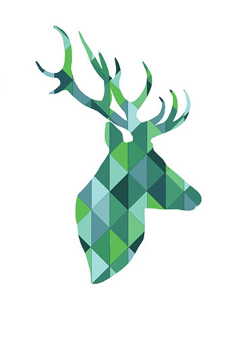 Geometric Green Stag Head Set of 3 | Stags / Deer| PRINT - Etsy
