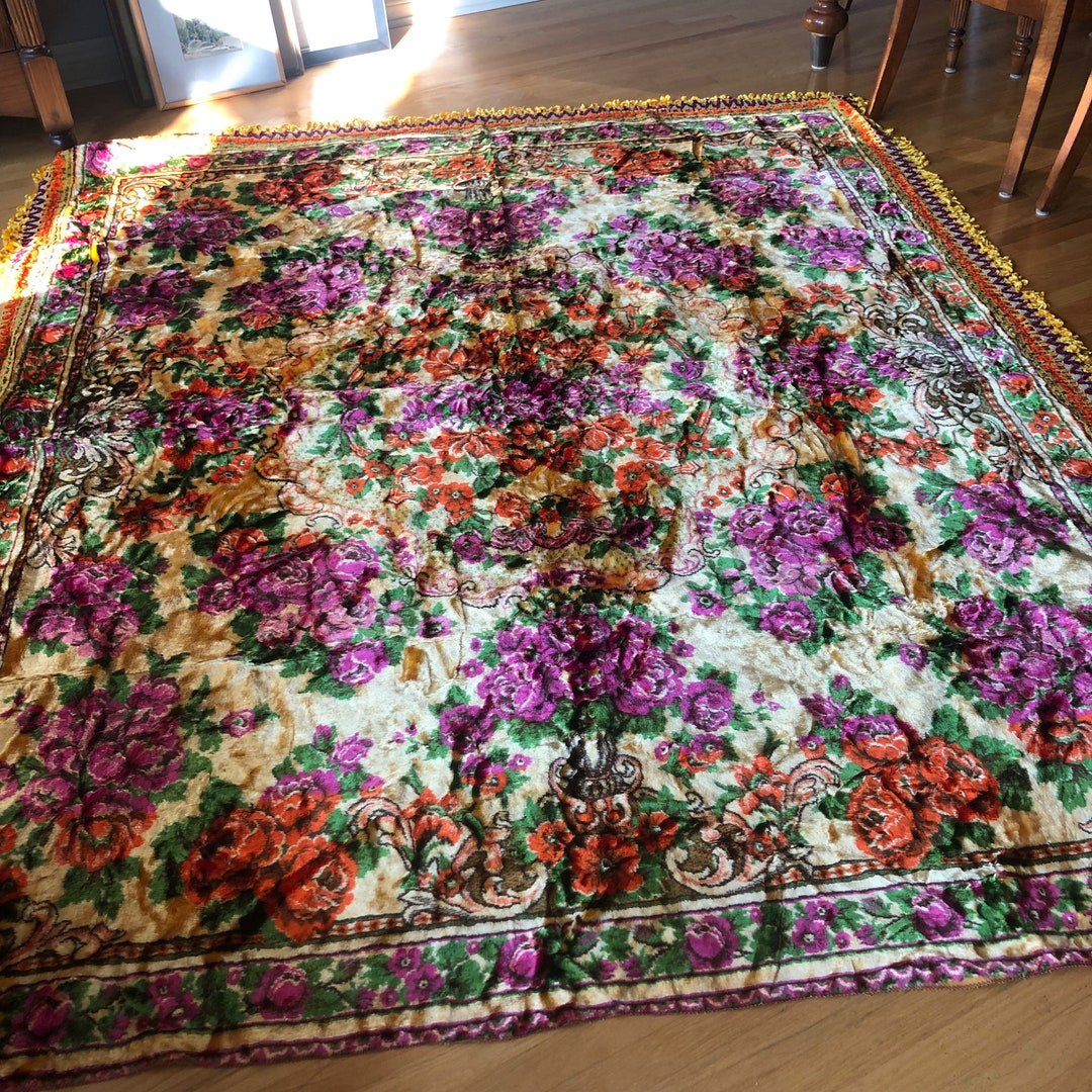 Vintage 1950s Italian Made in Italy Velvet FLORAL Theme Blanket - Etsy