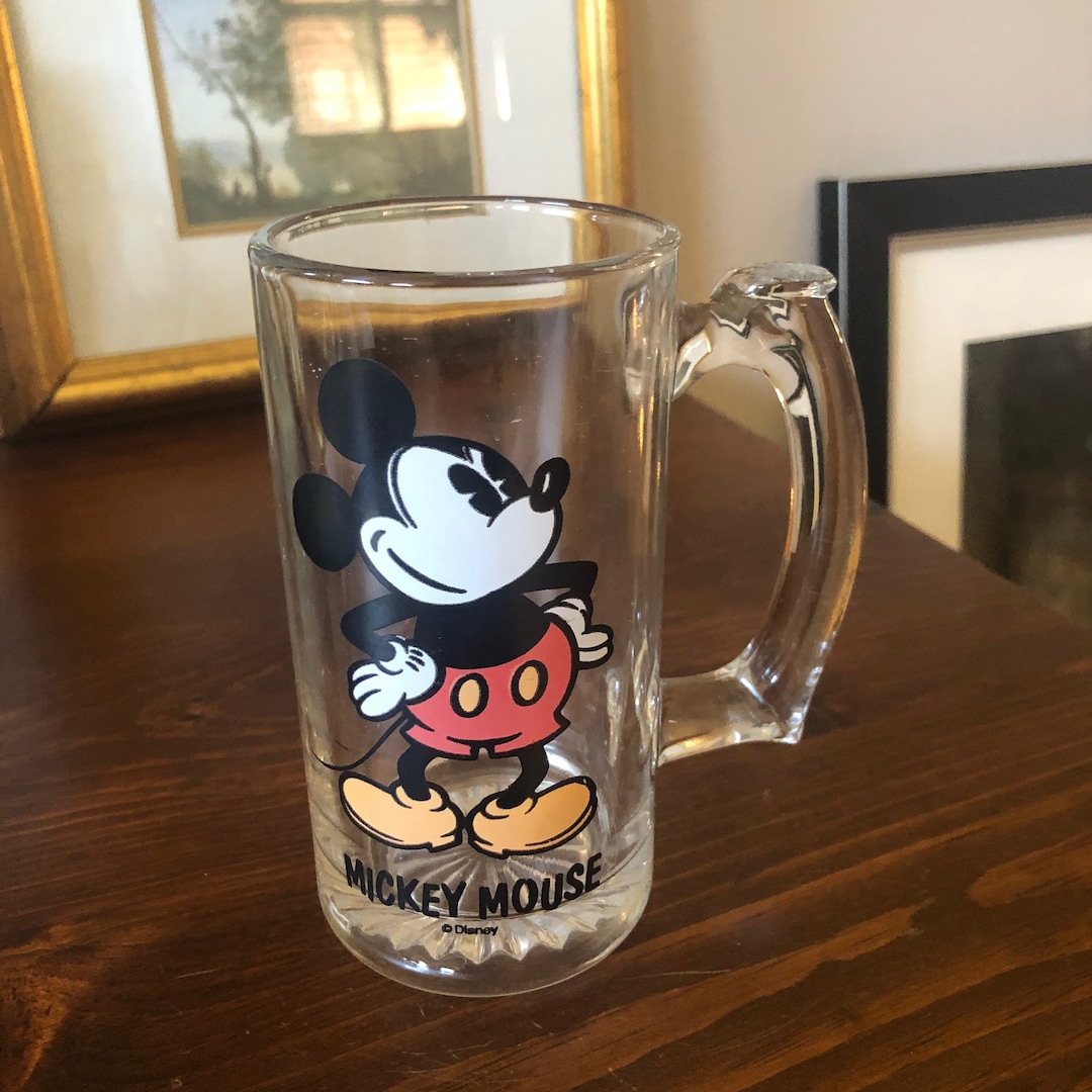Vintage Disney Mickey Mouse Clear Glass Mug - Etsy