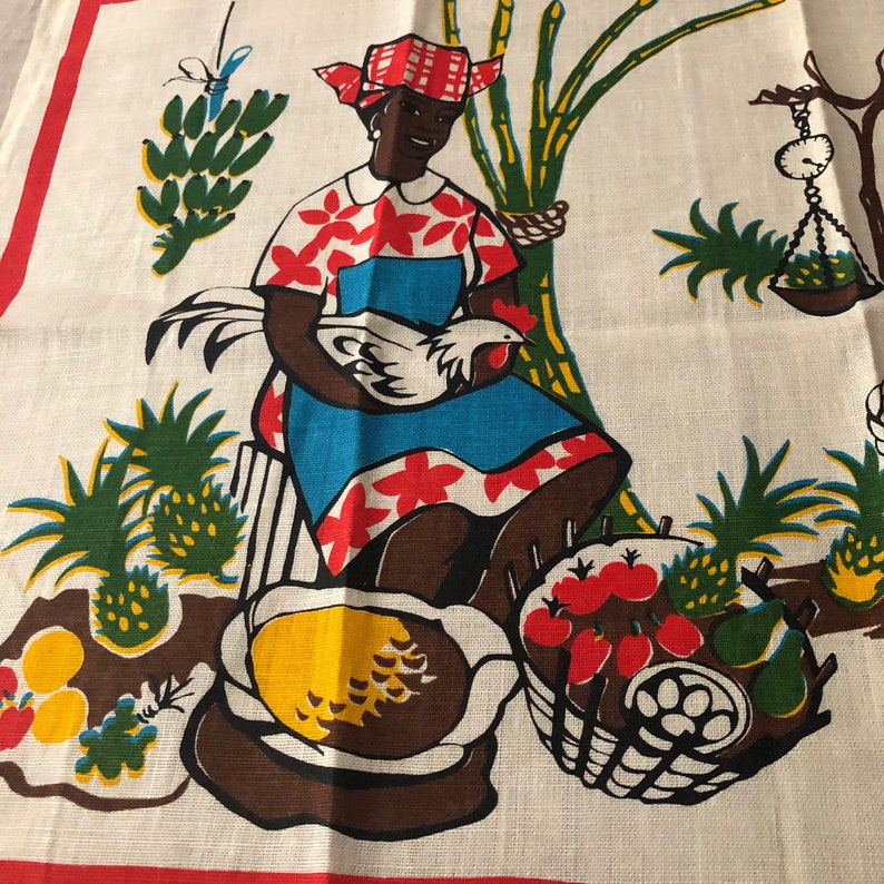 Vintage Ruth Clarage Hand Printed Jamaica Linen Tea Towel - Etsy Israel
