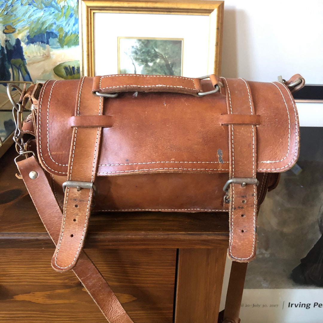 Vintage Natural Leather Camera Bag - Etsy