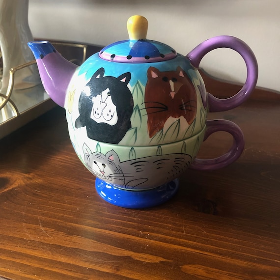 Catzilla Candace Reiter Hand Painted Cats Tea for One Teapot - Etsy