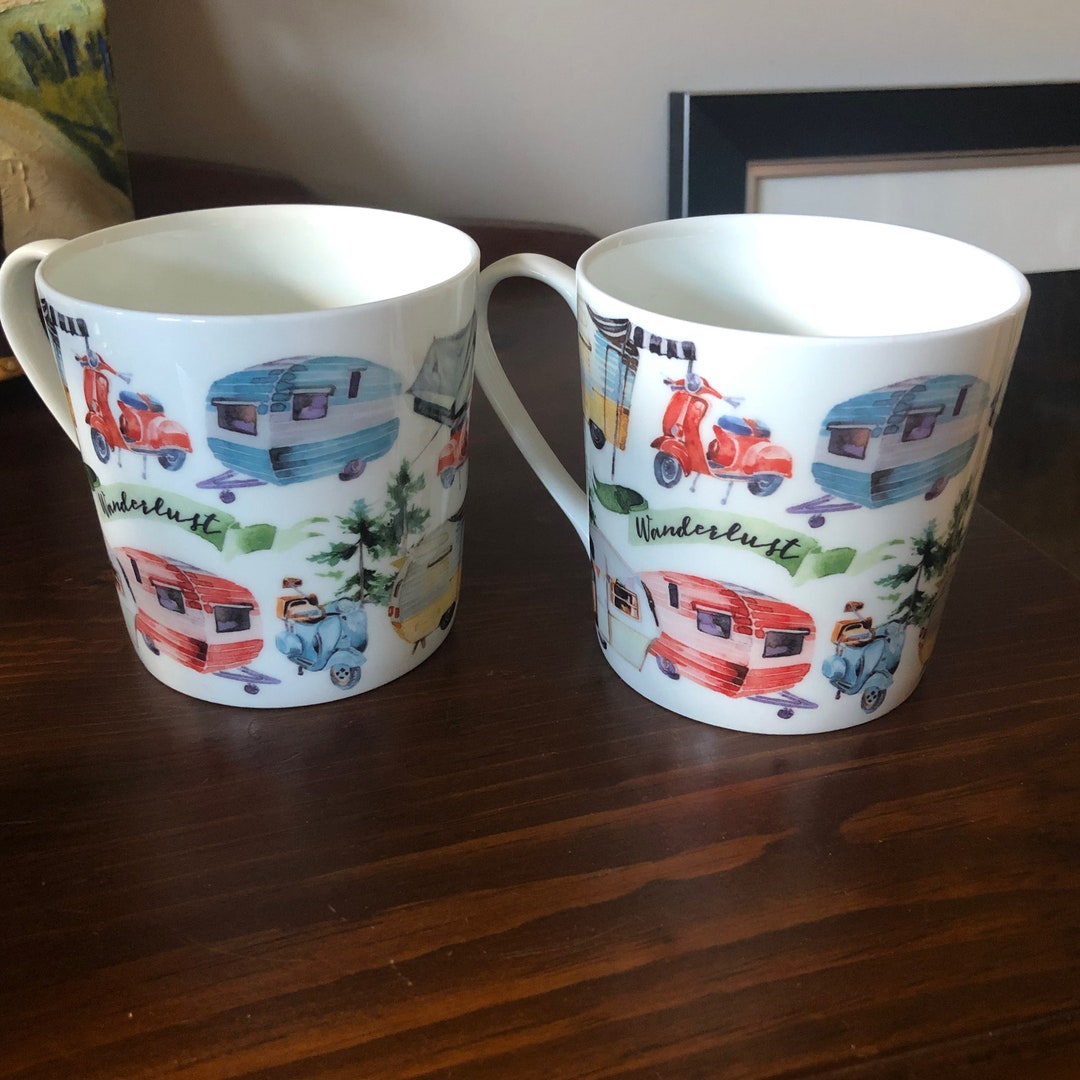 Tea Butler Camping Theme Wanderlust Fine Bone China Set of 2 Mugs - Etsy