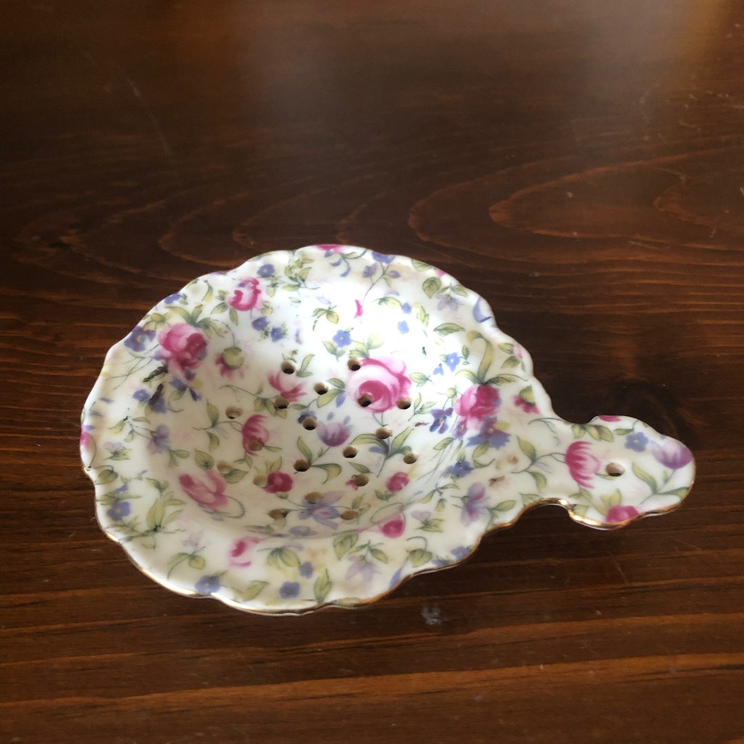 Vintage Floral Rose Porcelain Tea Strainer - Etsy
