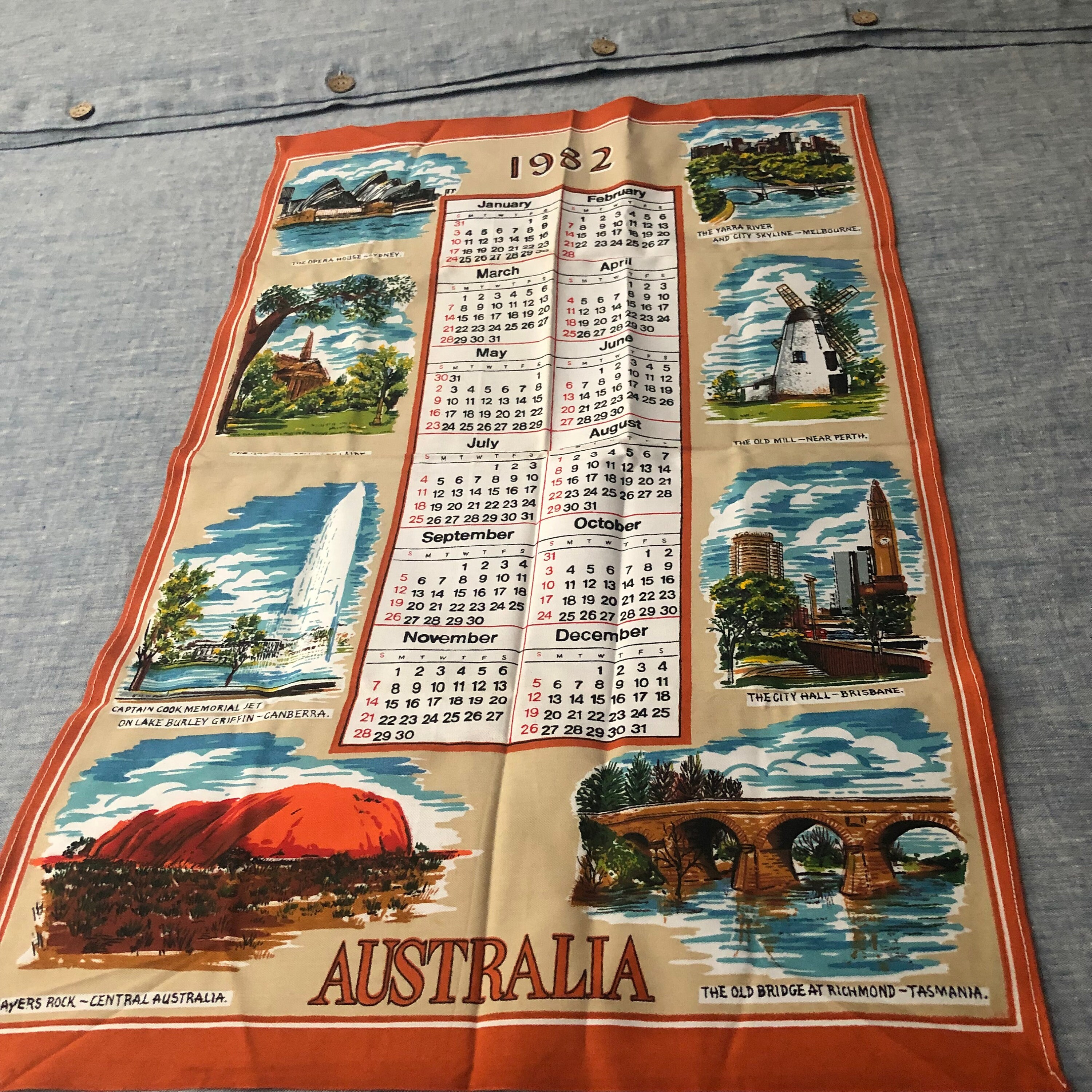 Vintage 1982 Calendar Australia Tea Towel - Etsy