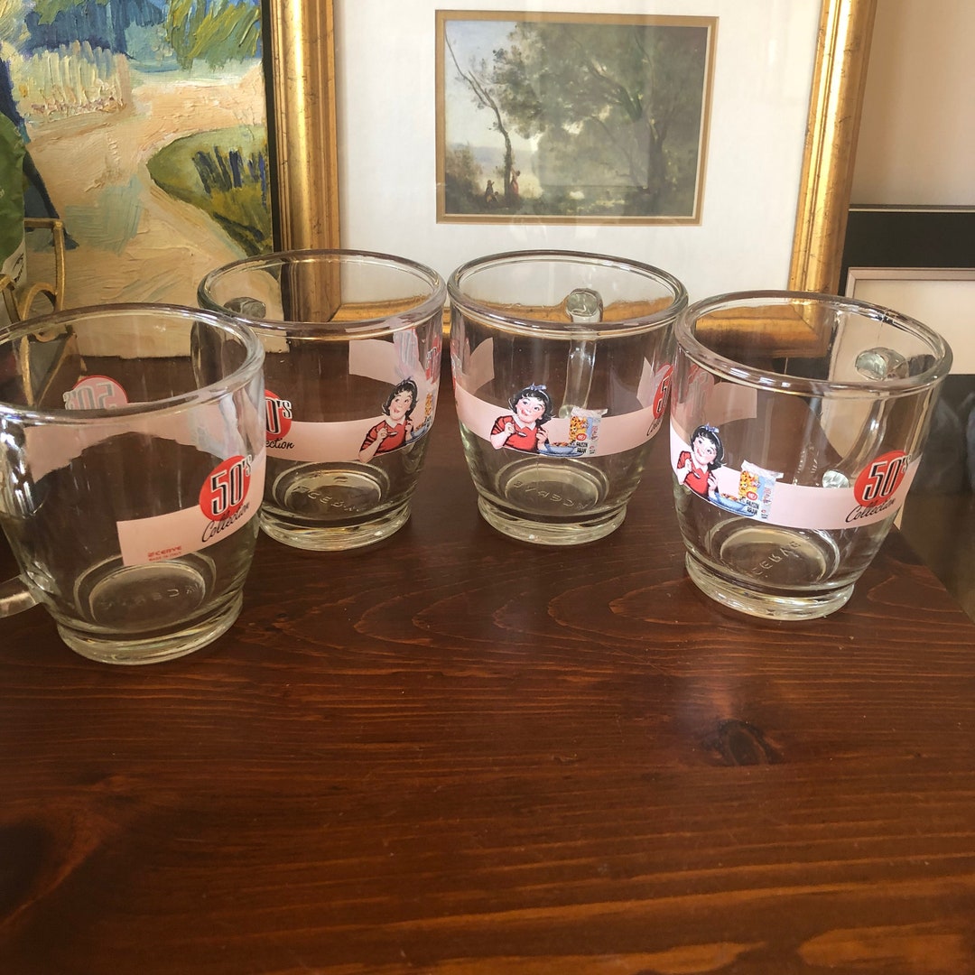 Vintage CERVE Italy 50's Celebration Malt Shop Theme Set of 4 Glass ...