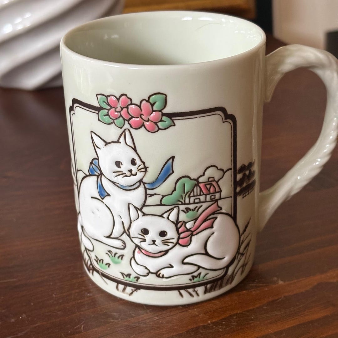 Vintage Japan Embossed White Cats Kittens Mug - Etsy