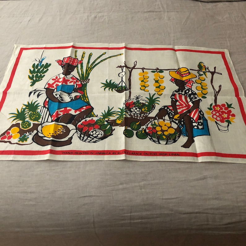 Vintage Ruth Clarage Hand Printed Jamaica Linen Tea Towel - Etsy Israel