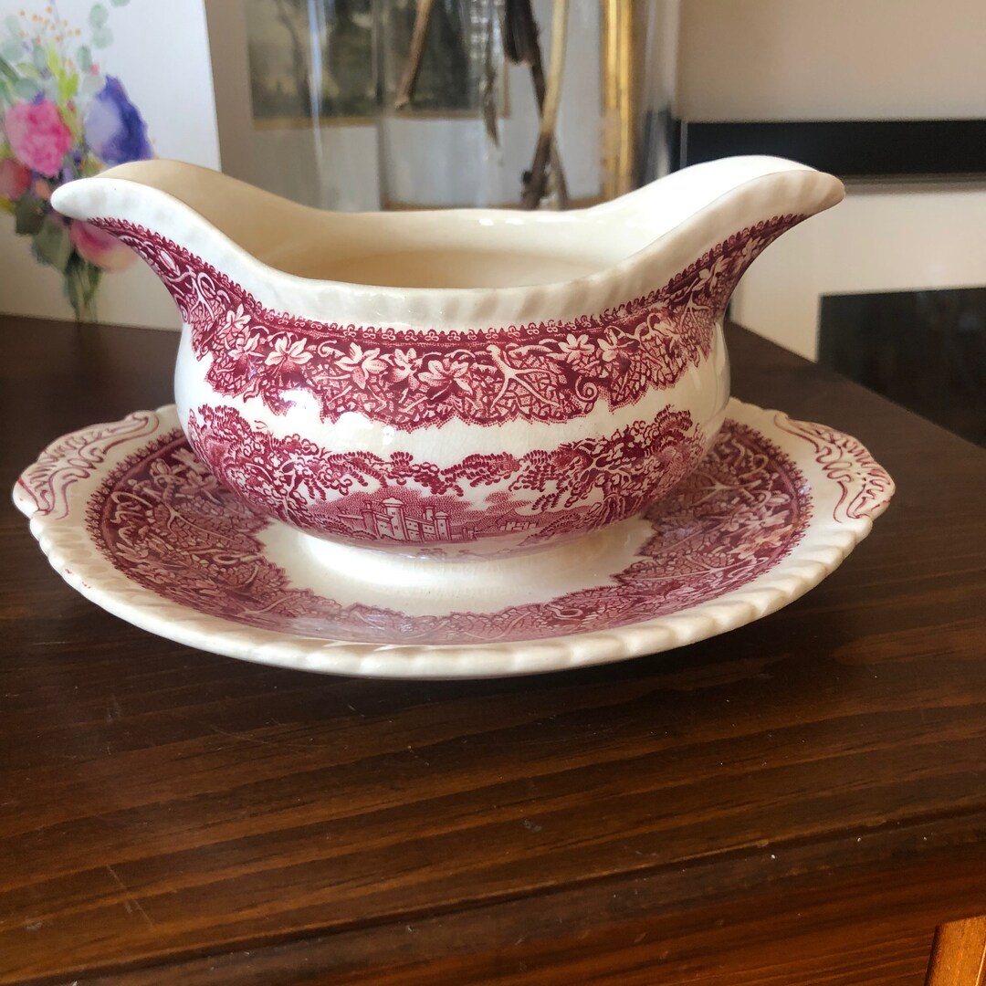 Vintage Mason's VISTA Pink Gravy Boat and Underplate - Etsy