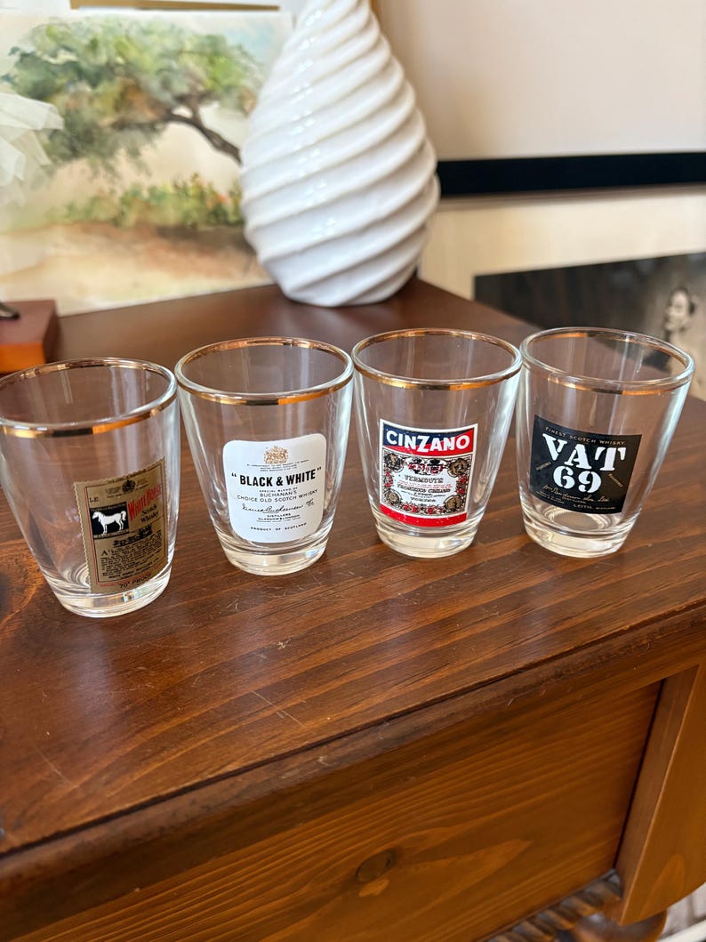 Vintage Black & White Cinzano White Horse Vat 69 Shot Glass Set - Etsy
