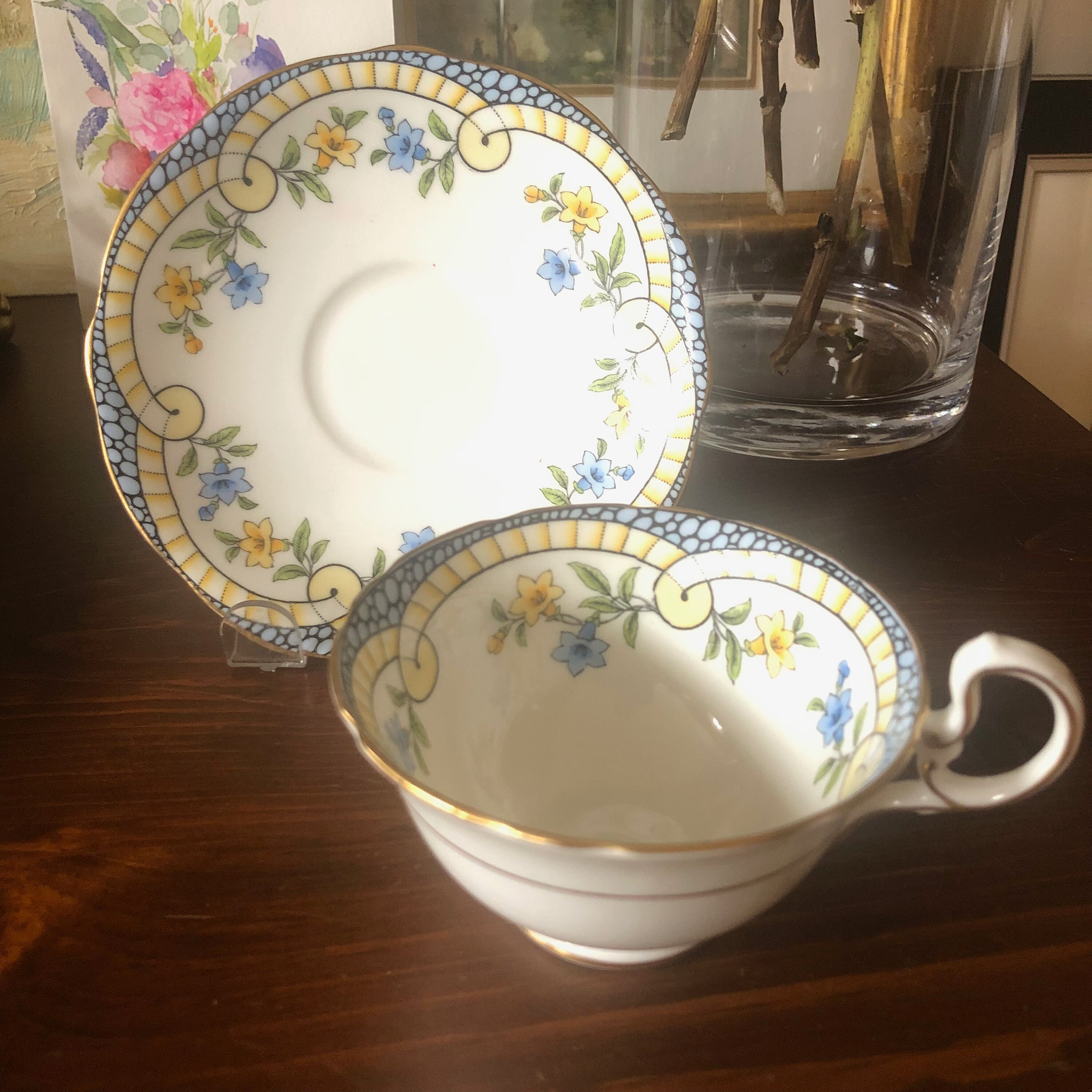 Vintage Aynsley Blue and Yellow Floral Cup and Saucer - Etsy