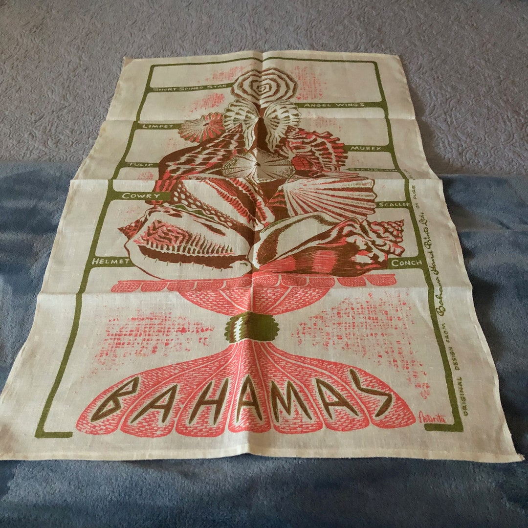 Vintage BAHAMAS Hand Printed Linen Tea Towel - Etsy