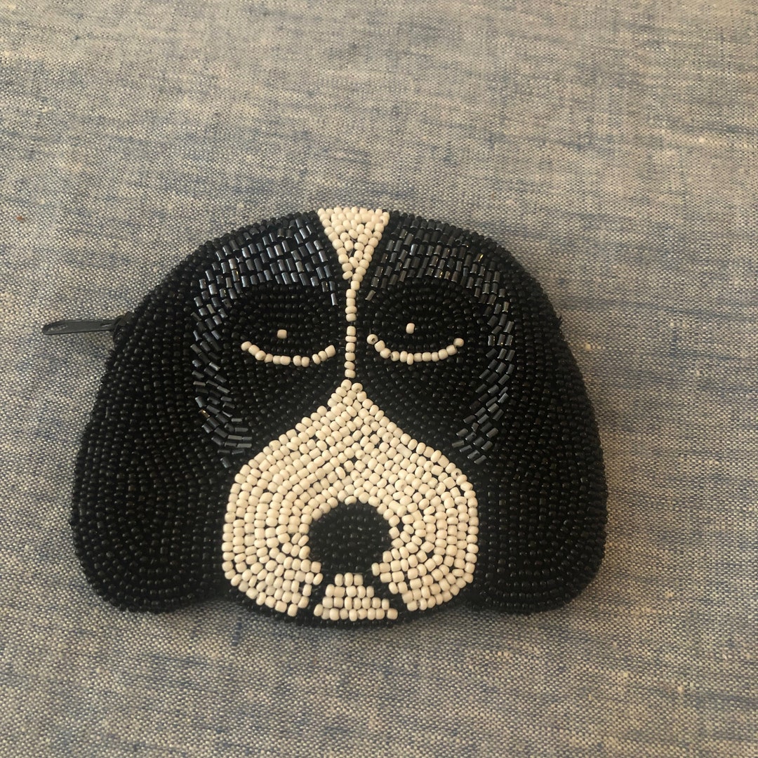 Small Beaded Black and White Doggie Dog Zipper Wallet - Etsy