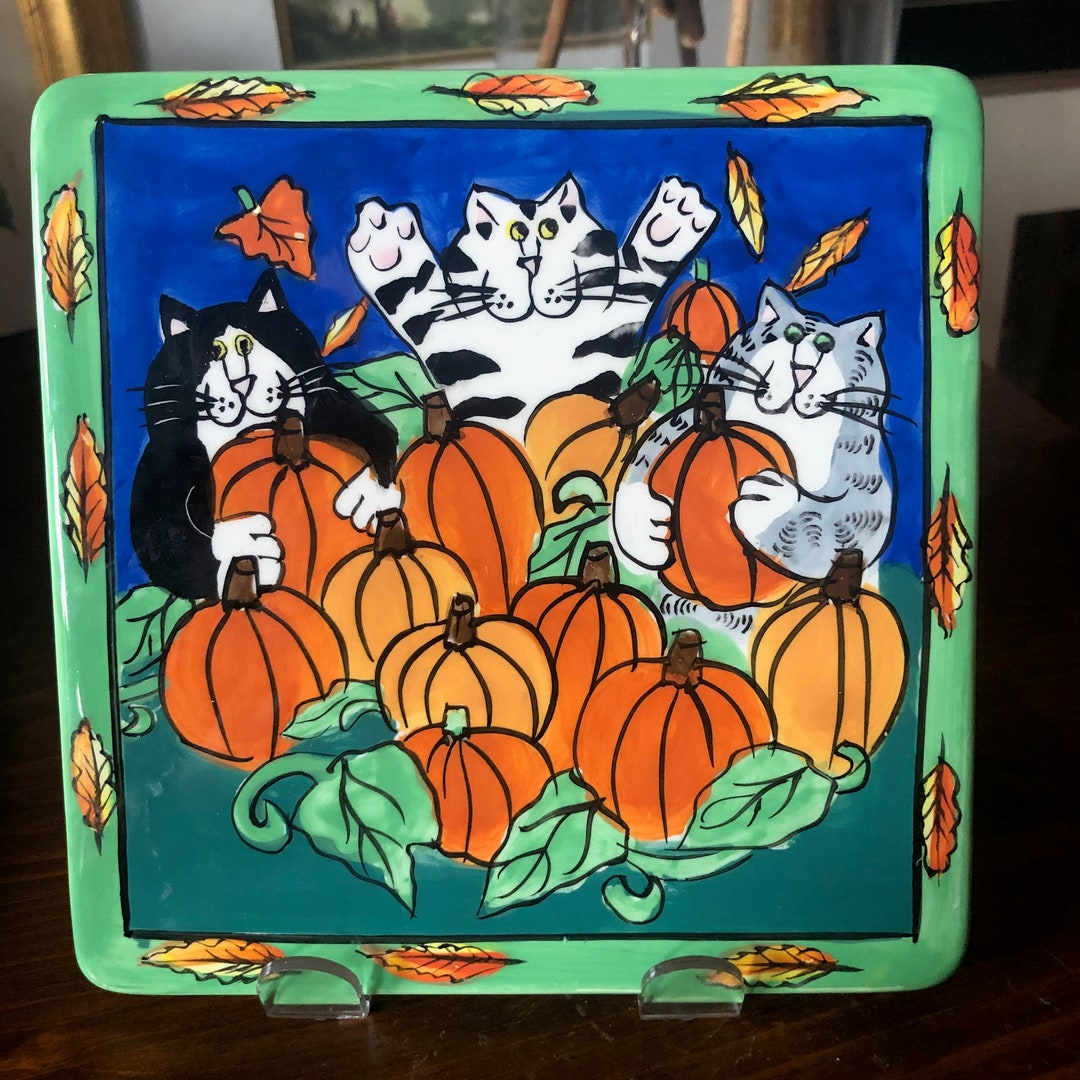 Catzilla Candace Reiter HALLOWEEN or BEACH Cats Trivet - Etsy