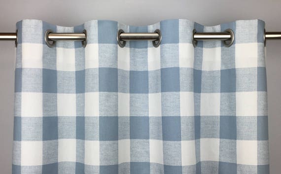 Light Blue Buffalo Check Grommet Curtains Cashmere Blue Plaid Light Blue Gingham Drapes Light Blue Buffalo Plaid Farmhouse Curtains Etsy