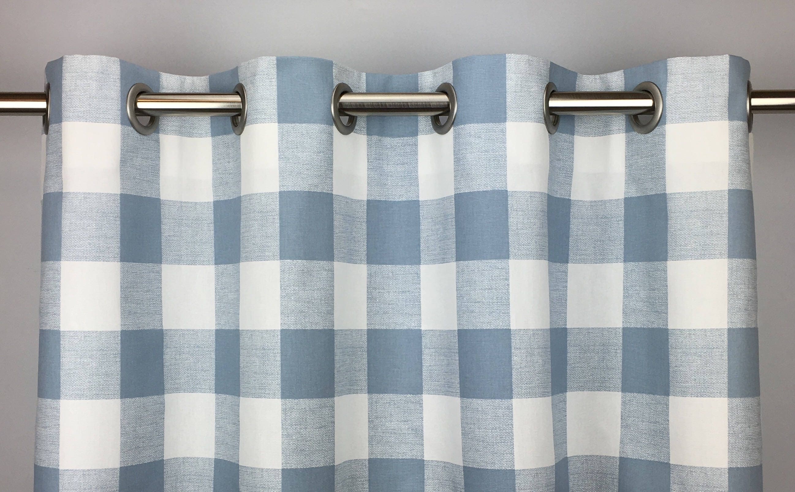 Light Blue Buffalo Check Grommet Curtains - Cashmere Blue Plaid - Light ...