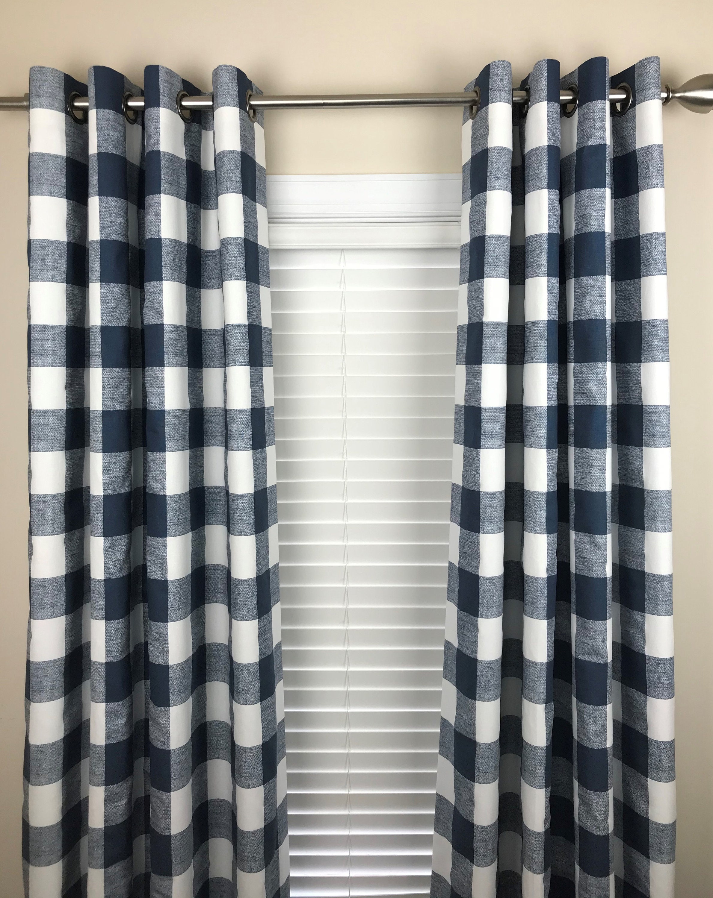 Navy Blue Buffalo Check Grommet Curtains - Navy Blue Buffalo Plaid ...
