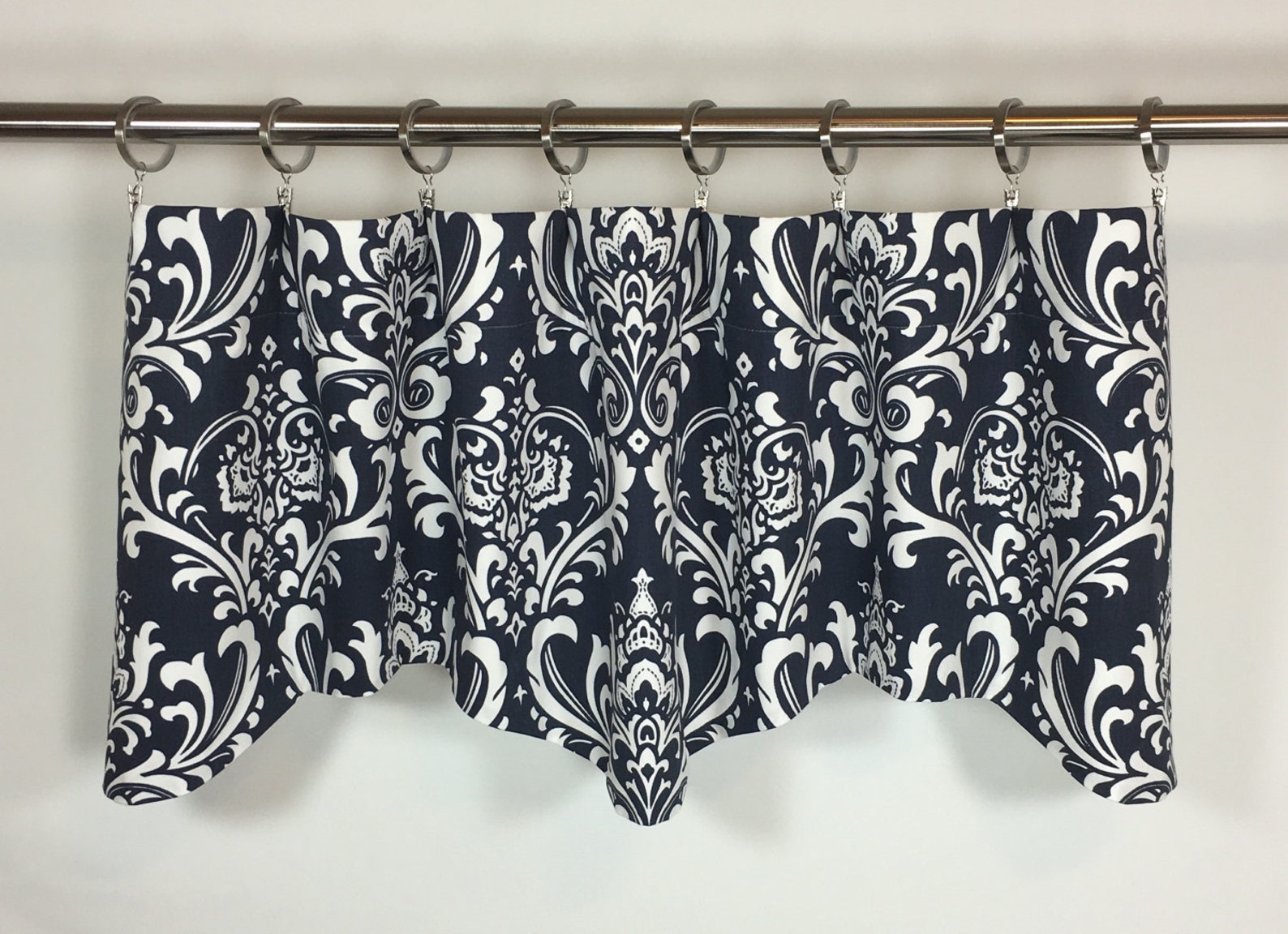 Blue Damask Valance Scalloped Valance 50x16 Cotton Lined - Etsy