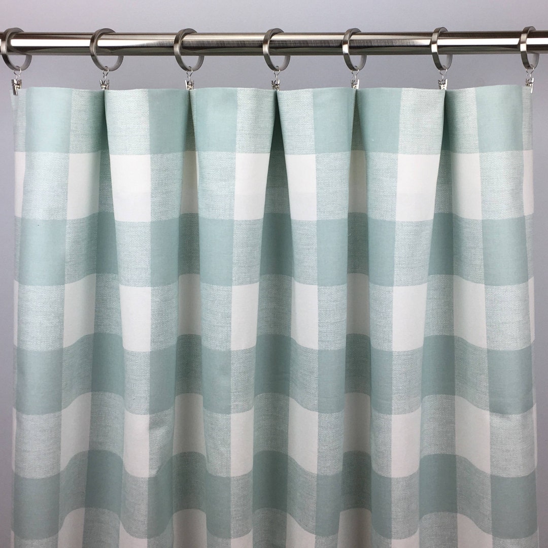Light Blue Buffalo Check Curtains - Snowy Blue Plaid - Blue Gingham ...