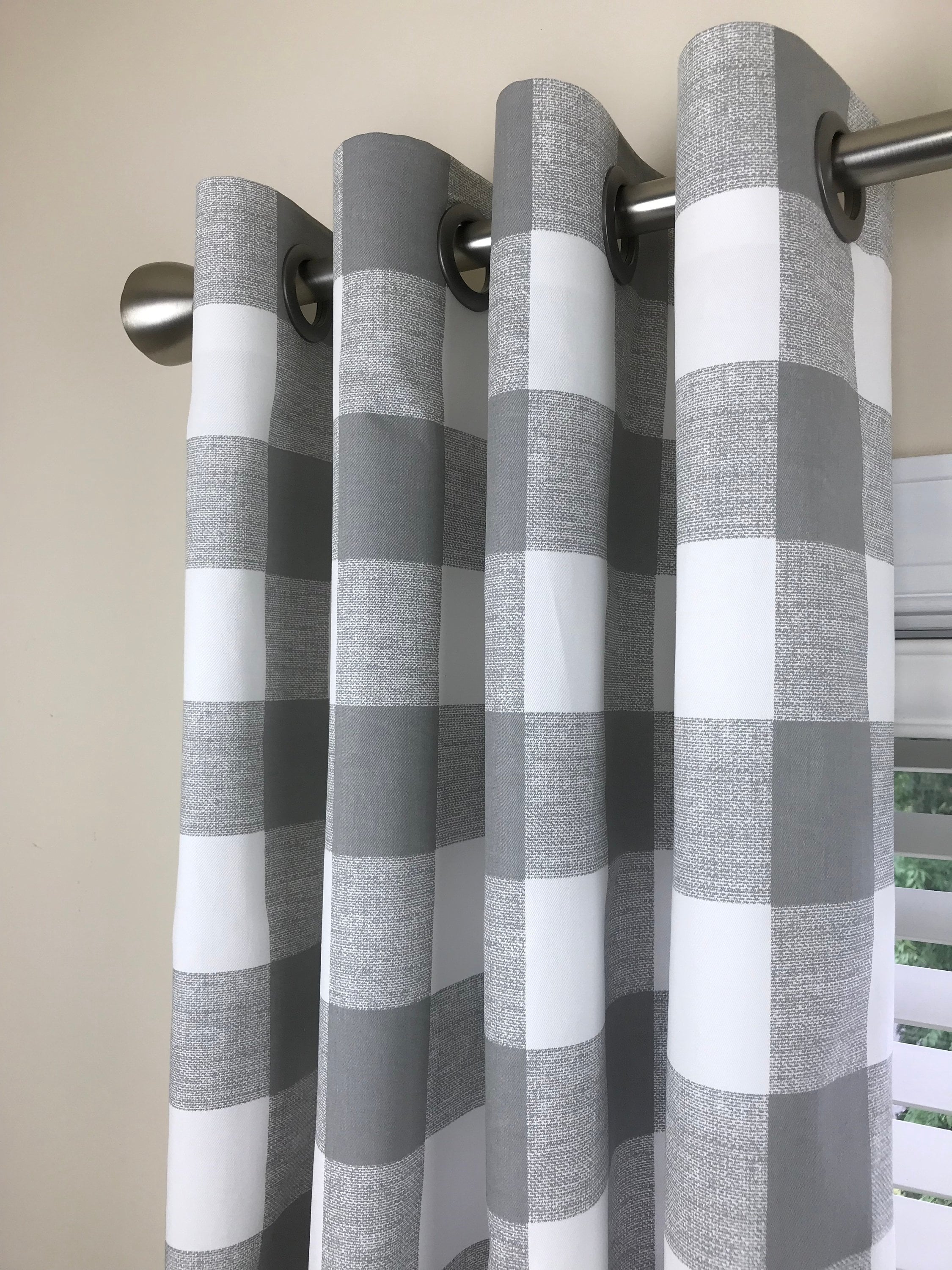 Gray Buffalo Check Grommet Curtains Anderson Storm Gray Gingham Curtains Gray Plaid Curtains Farmhouse 63 84 96 108 120 Etsy