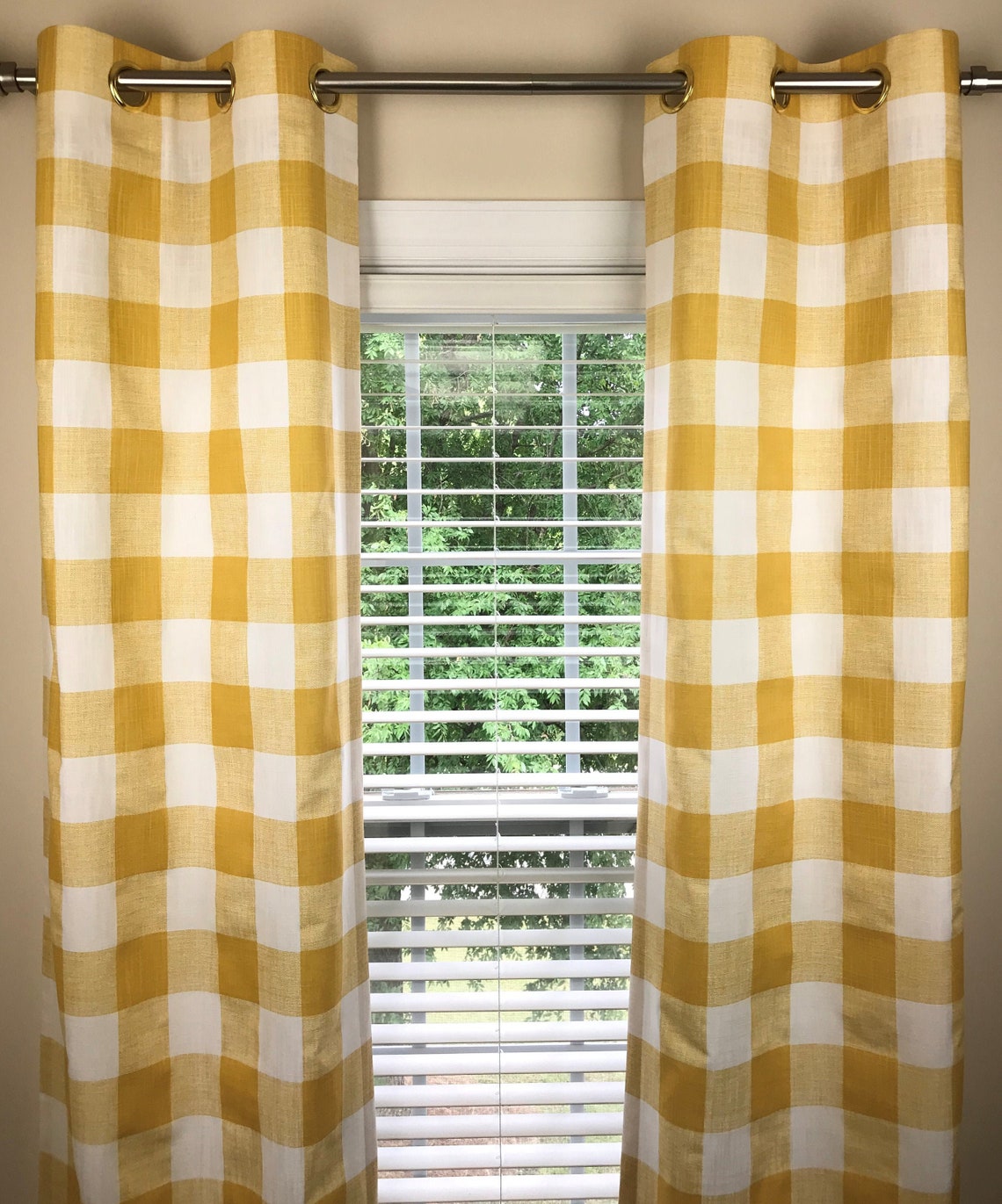 Yellow and White Slub Buffalo Check Grommet Curtains - Yellow Buffalo ...
