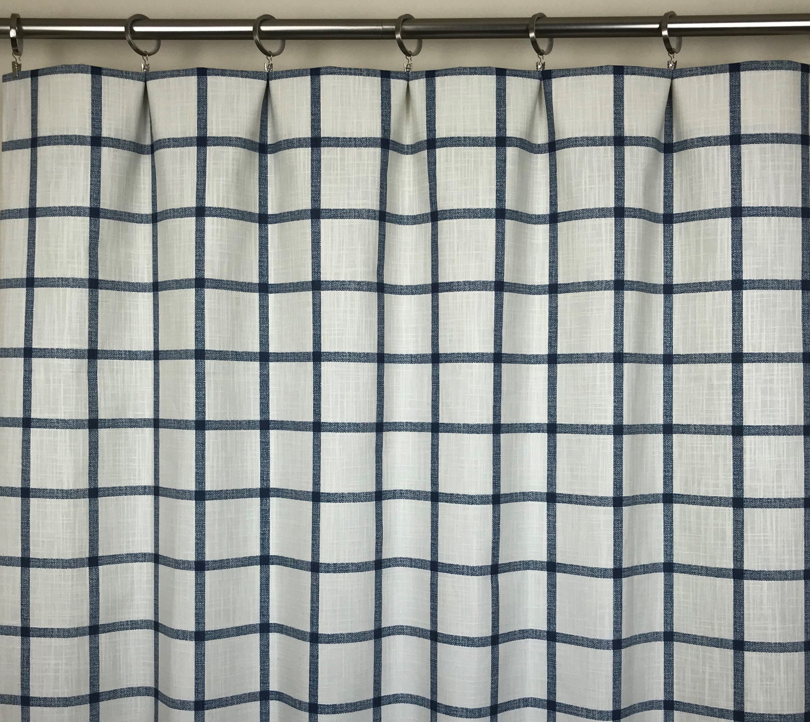 Blue Plaid Slub Rod-pocket Curtains Denim Blue Buffalo Check Curtains ...