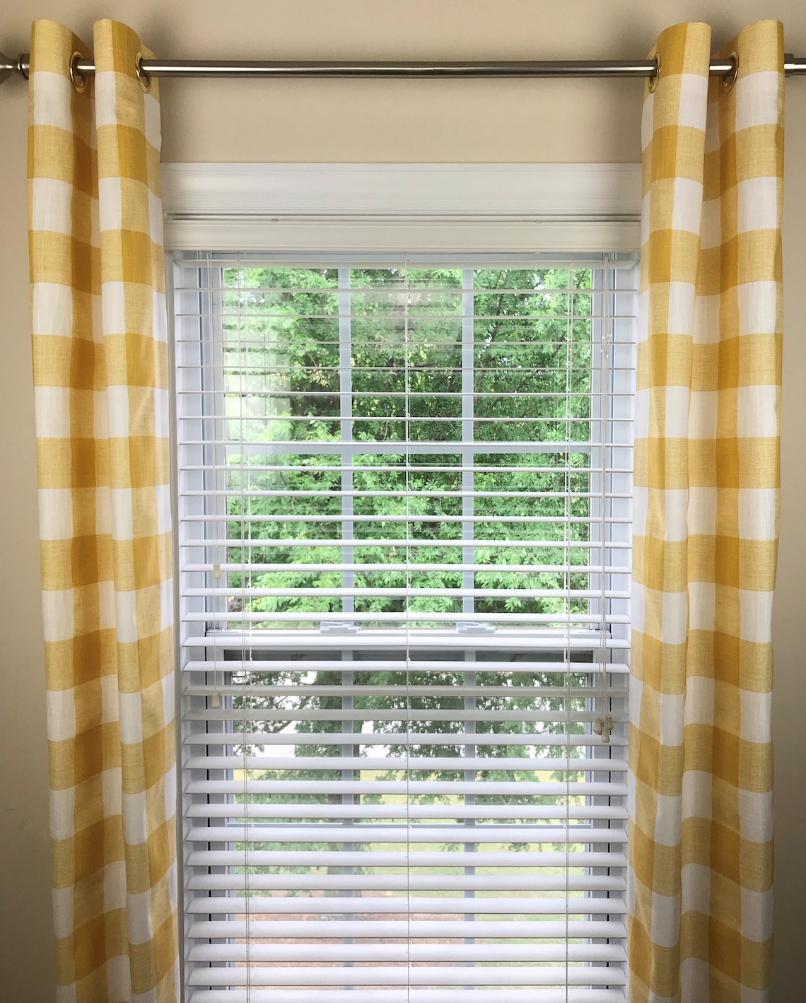Yellow and White Slub Buffalo Check Grommet Curtains - Yellow Buffalo ...
