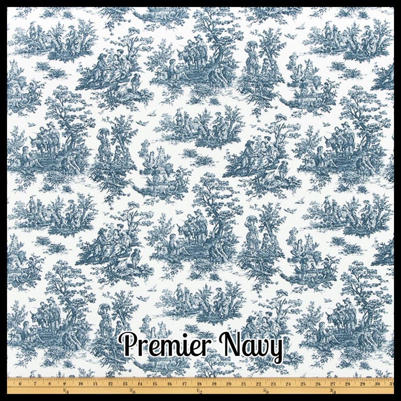 Toile Curtain Panel – Weathered Blue Colonial Drapes, Rod Pocket ...