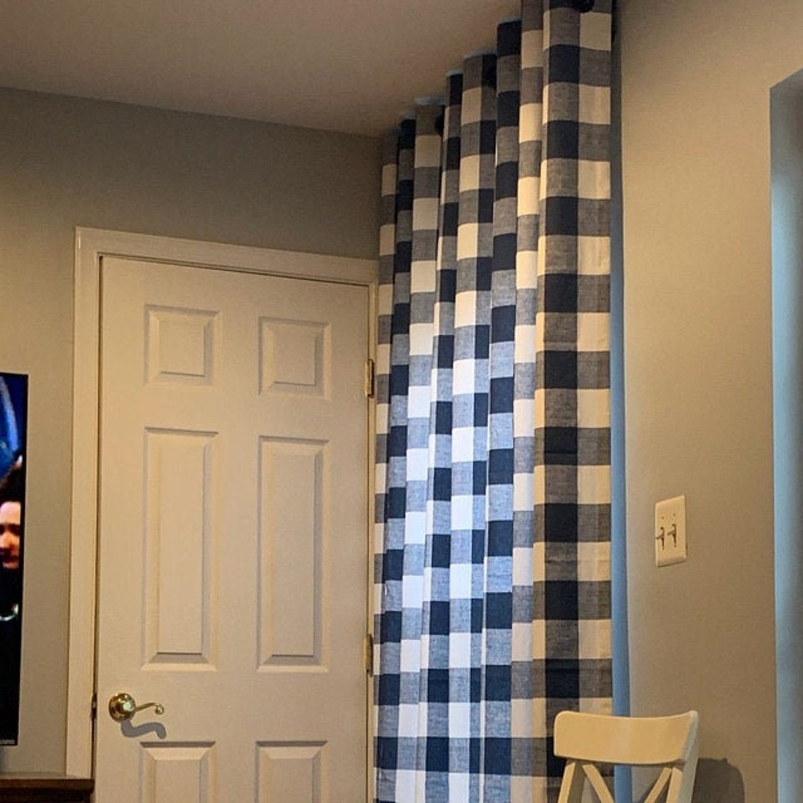 Navy Blue Buffalo Check Curtains – Brass Grommet Farmhouse Style - Etsy