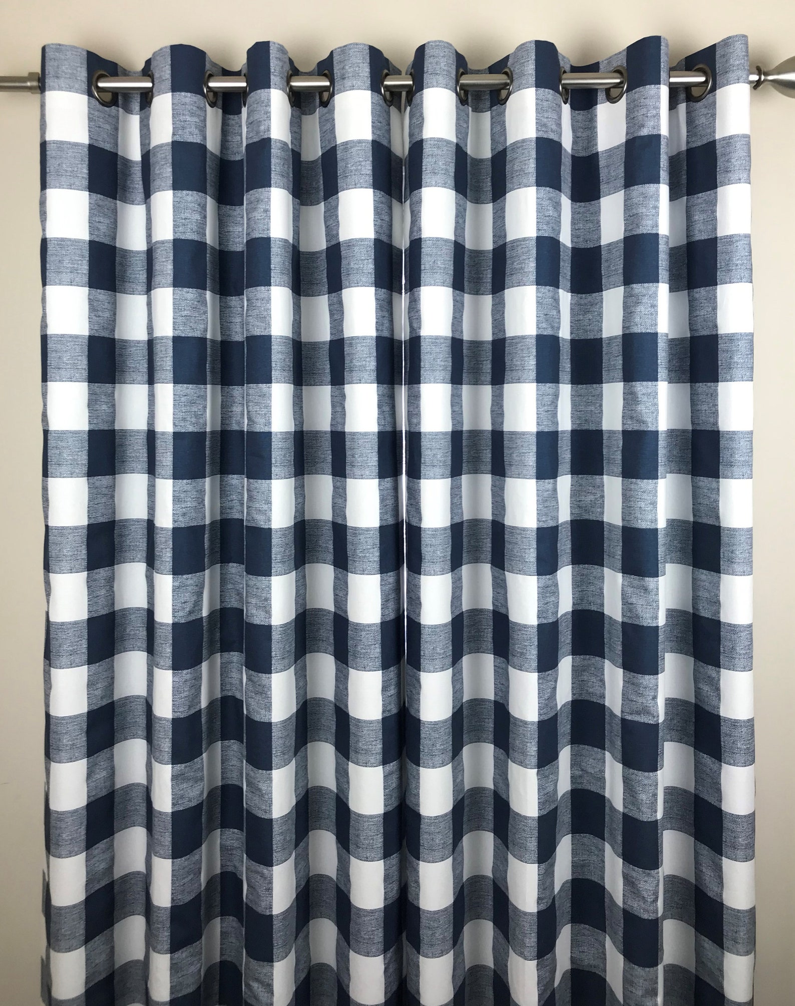 Navy Blue Buffalo Check Grommet Curtains Navy Blue Buffalo | Etsy