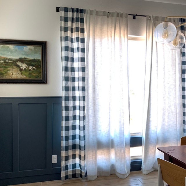 Polo Blue Buffalo Check Curtains Gunmetal Blue Plaid Blue | Etsy