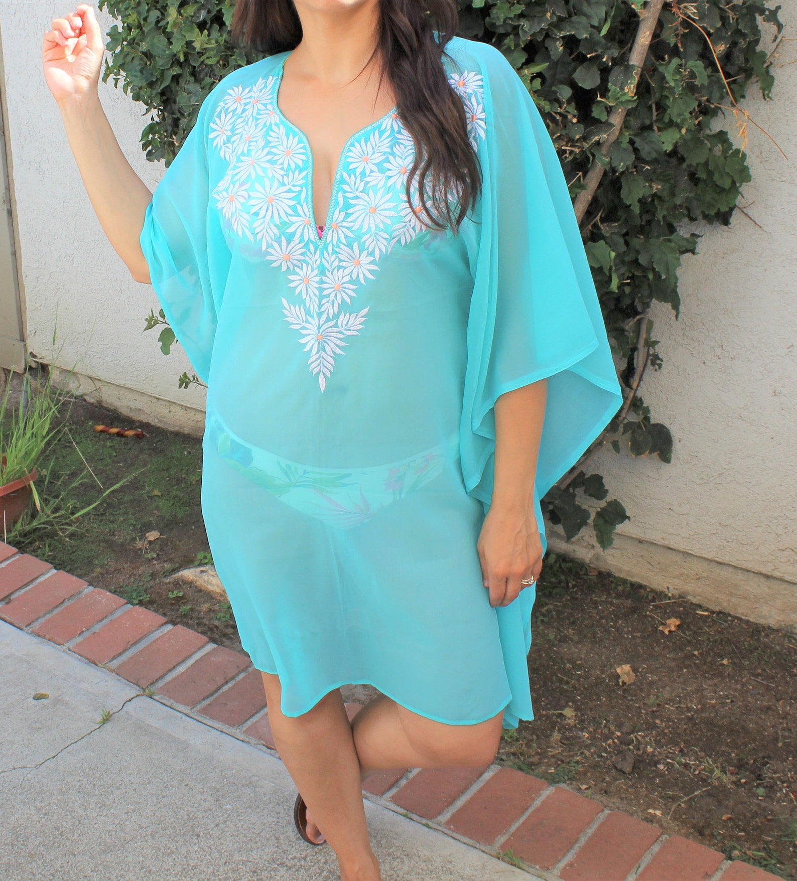 Seafoam Beach Coverup,embroidered, Kaftan, Beach Cover Up, Caftan ...