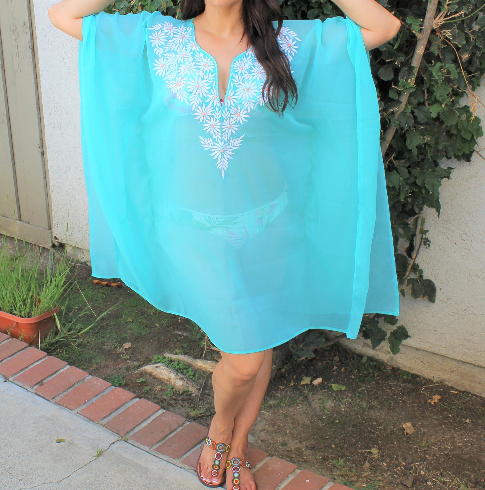 Seafoam Beach Coverup,embroidered, Kaftan, Beach Cover Up, Caftan ...