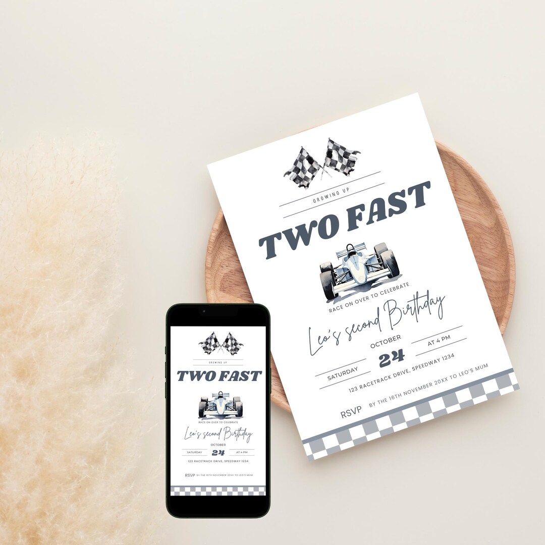 Editable Two Fast Invitation, Vintage Car Invitation Digital Download ...