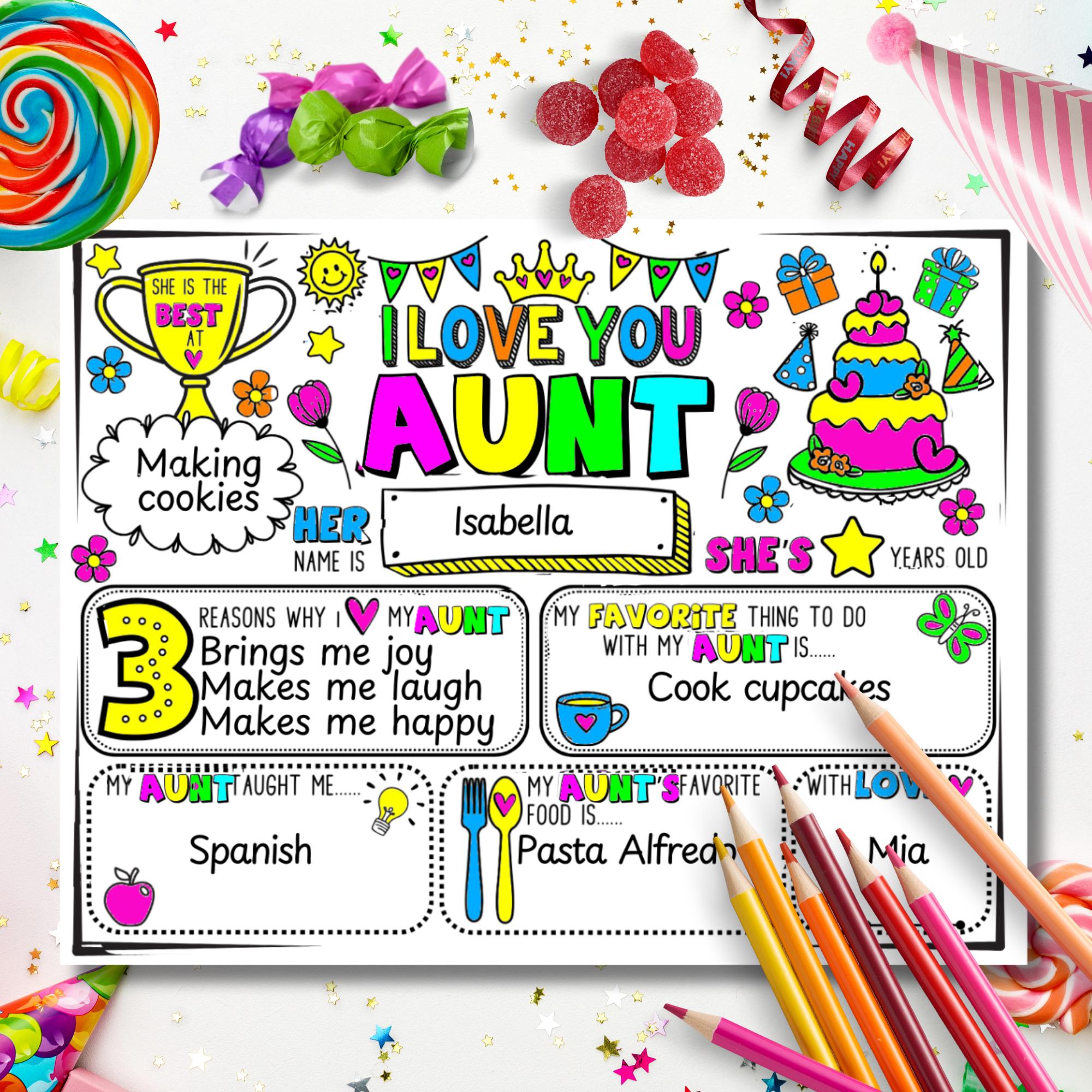 Happy Birthday Aunt Coloring Page | Printable All About My Aunt Fill in ...