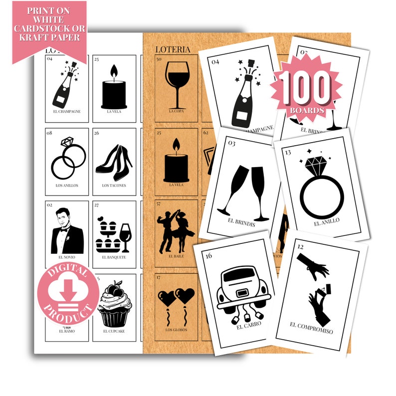 Despedida De Soltera Loteria Juegos 100 Tableros - Juegos Para Boda ...