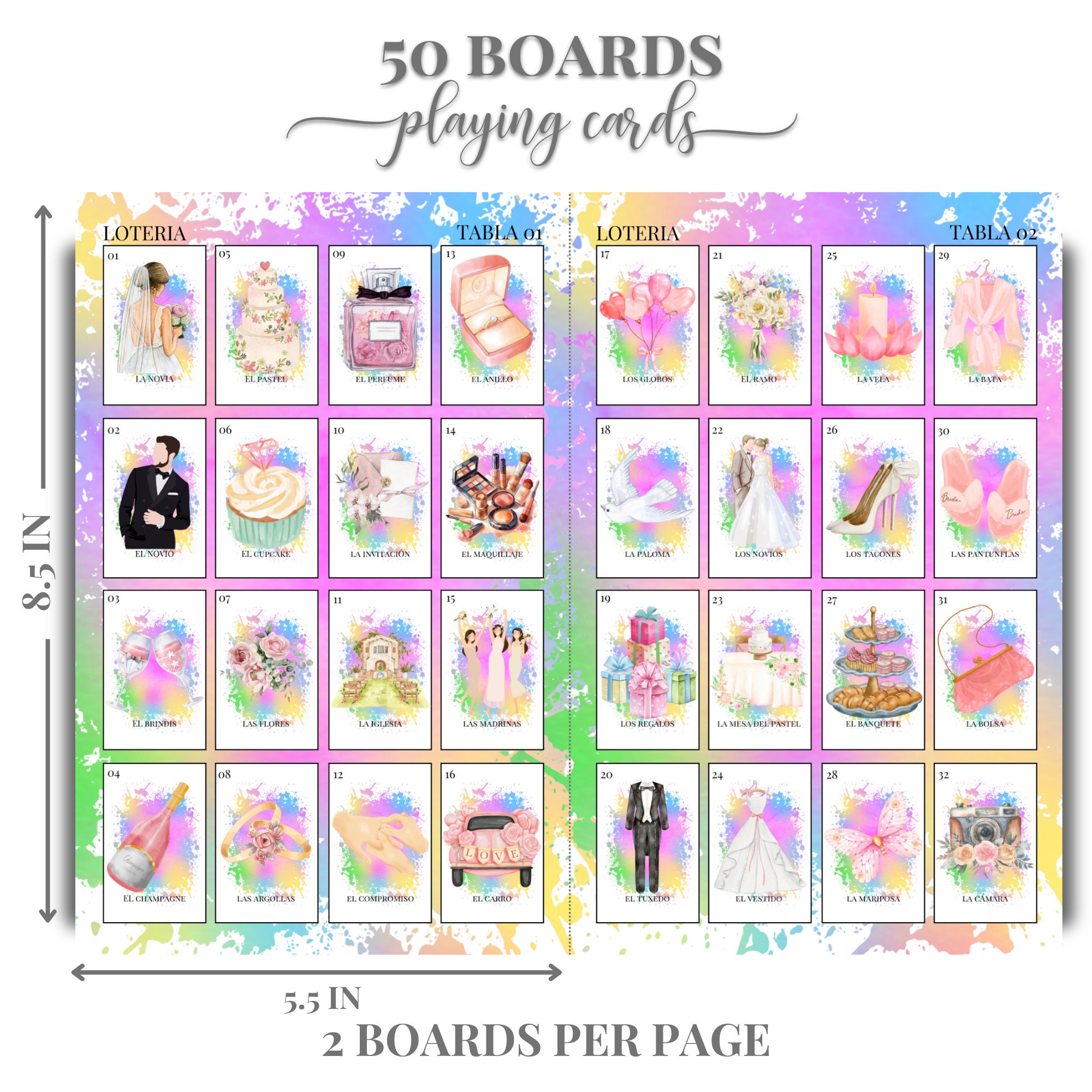 Despedida De Soltera Loteria Juegos 50 Tableros Juegos Para Boda Bridal ...
