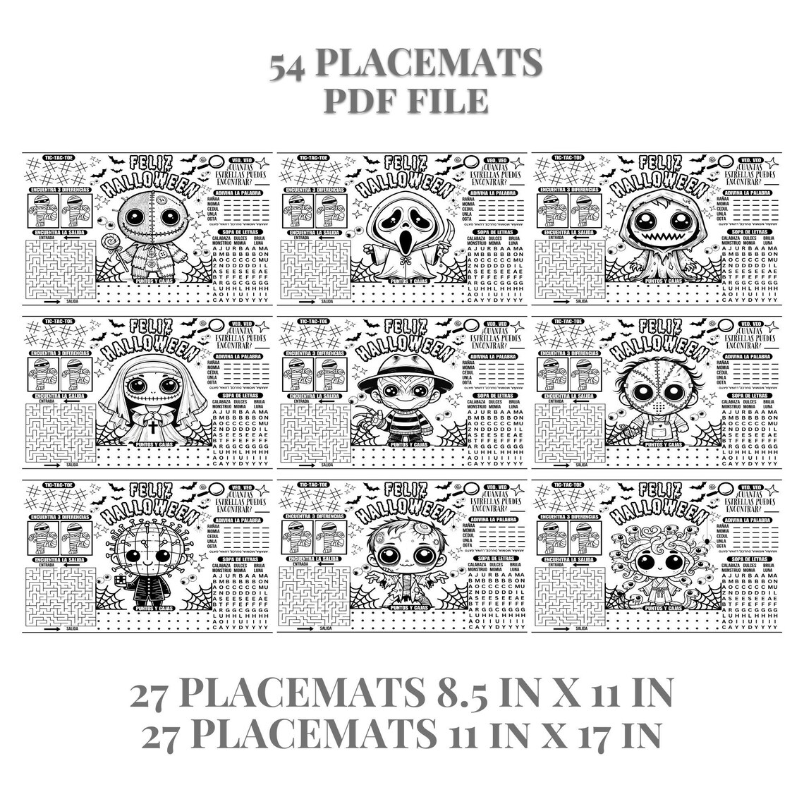 Halloween Placemats for Kids in Spanish | Coloring Books in Spanish ...