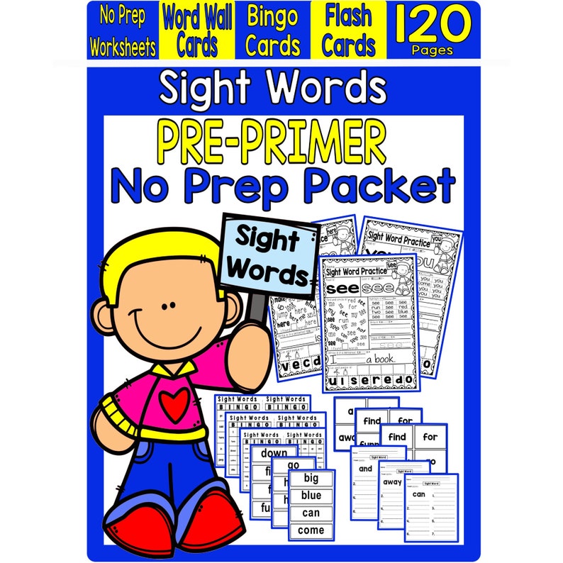Sight Words Worksheets No Prep Packet Pre-primer Flash Cards - Etsy Canada