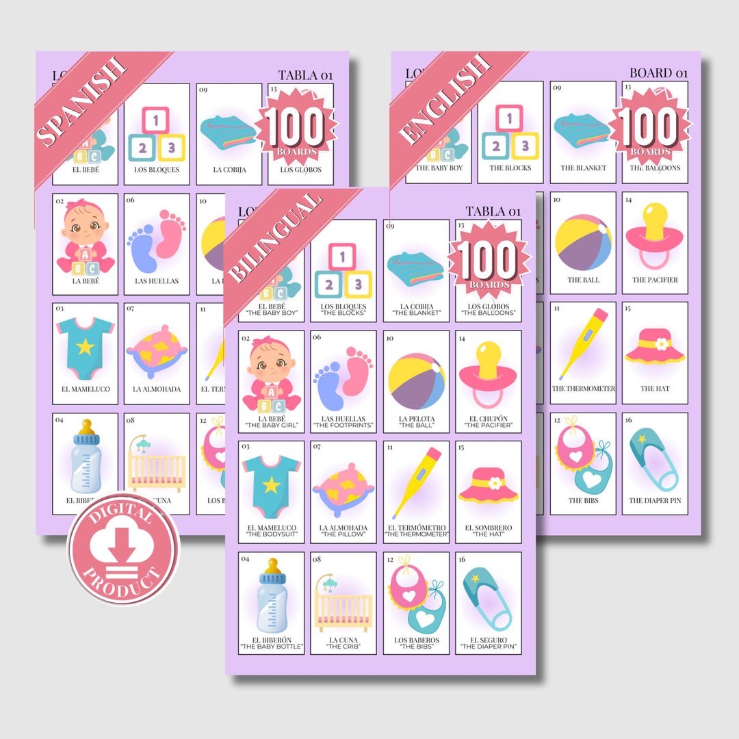 Boy Baby Shower Loteria, Loteria Baby Shower Niño, 100 Unique Boards ...