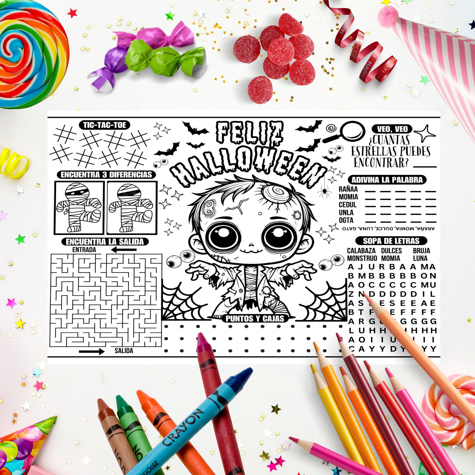 Halloween Placemats for Kids in Spanish | Coloring Books in Spanish ...