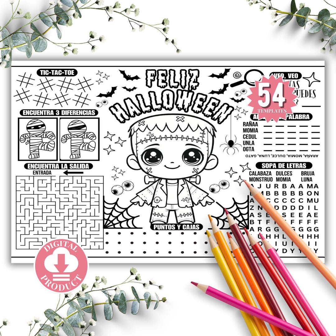 Halloween Placemats for Kids in Spanish | Coloring Books in Spanish ...