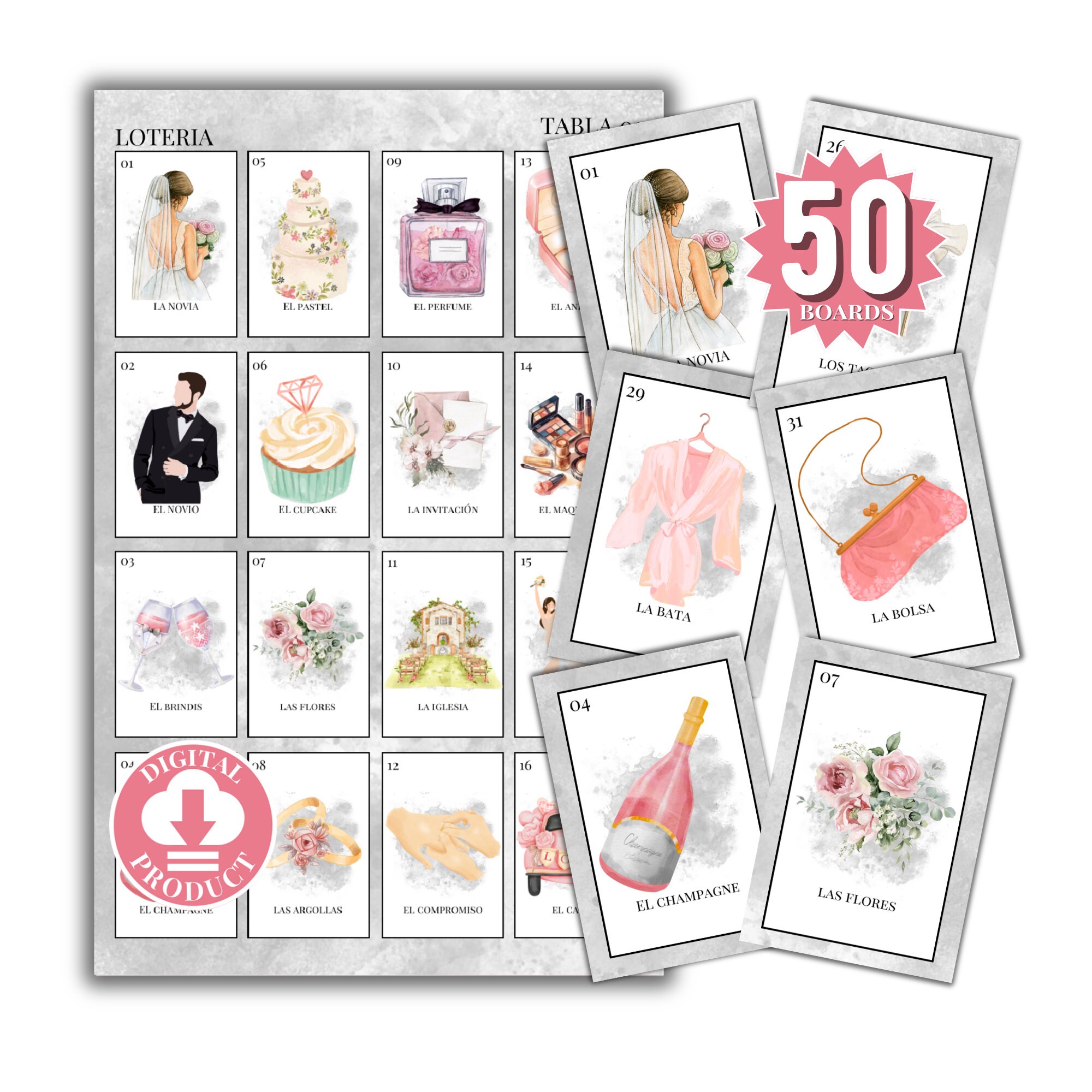 Despedida De Soltera Loteria Juegos 50 Tableros Juegos Para Boda Bridal ...