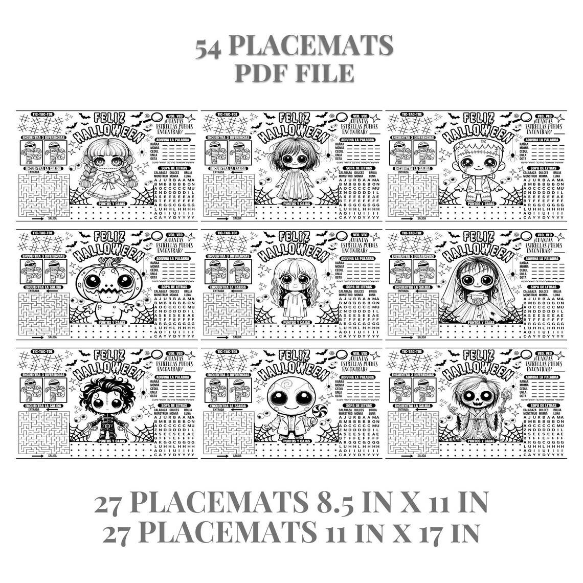 Halloween Placemats for Kids in Spanish | Coloring Books in Spanish ...